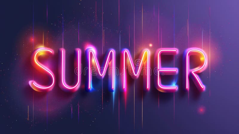 Vibrant Neon Summer Sign Against Cosmic Background. Stock Photo - Image ...