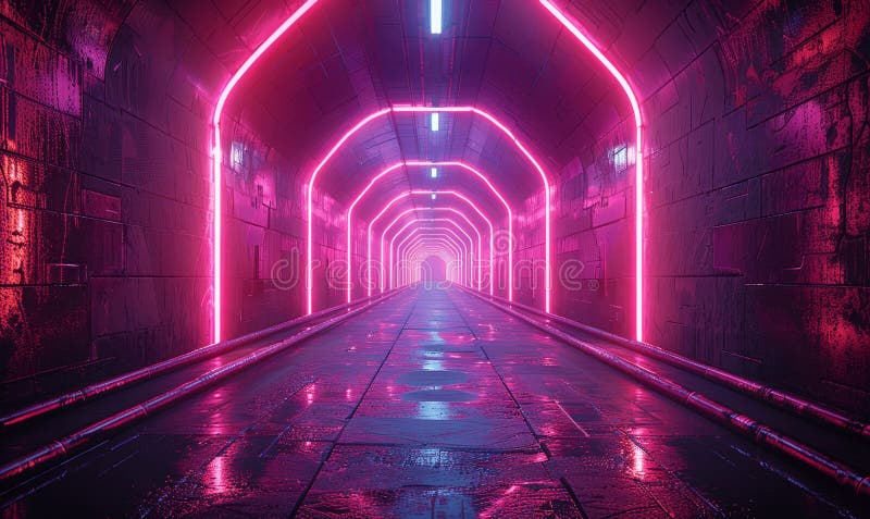 Vibrant Neon Synthwave Retro Landscape with Laser Grid Effect Stock ...