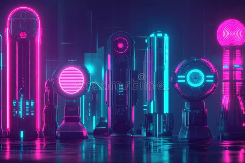 Vibrant Neon Technological Structures Illuminated in a Futuristic ...