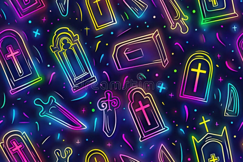 Neon Gothic Pattern stock illustration. Illustration of mystical ...