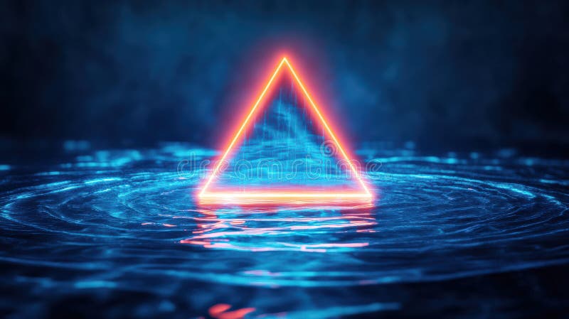 A Vibrant Neon Triangle Glowing Above a Water Surface Creating ...