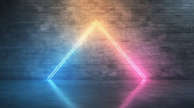 A Vibrant Neon Triangle Glows Against a Textured Wall, Creating a ...