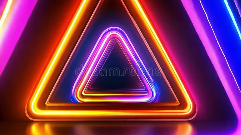 Vibrant Neon Triangle Illuminated with Multicolored Lights in a Dark ...