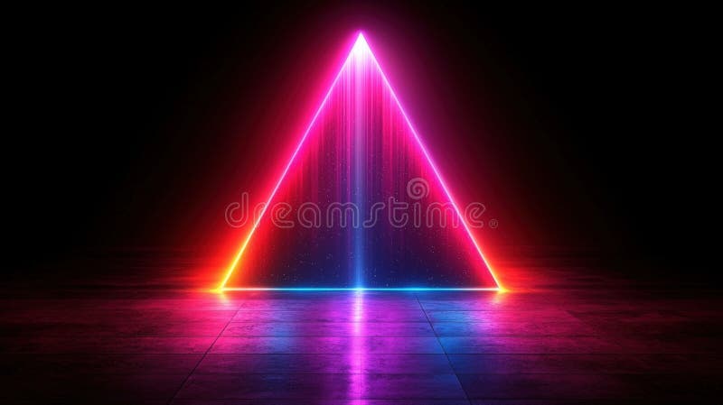 Vibrant Neon Triangle with Light Effects in a Dark Environment Stock ...