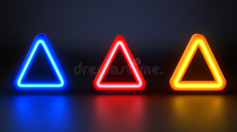 Vibrant Neon Triangle Shapes Glowing Brightly in Dark Background ...