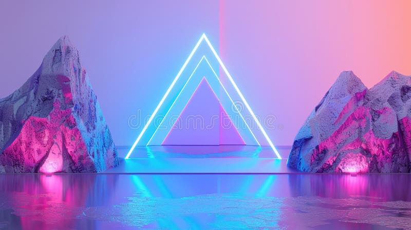 Vibrant Neon Triangles beside Abstract Mountains in a Futuristic ...