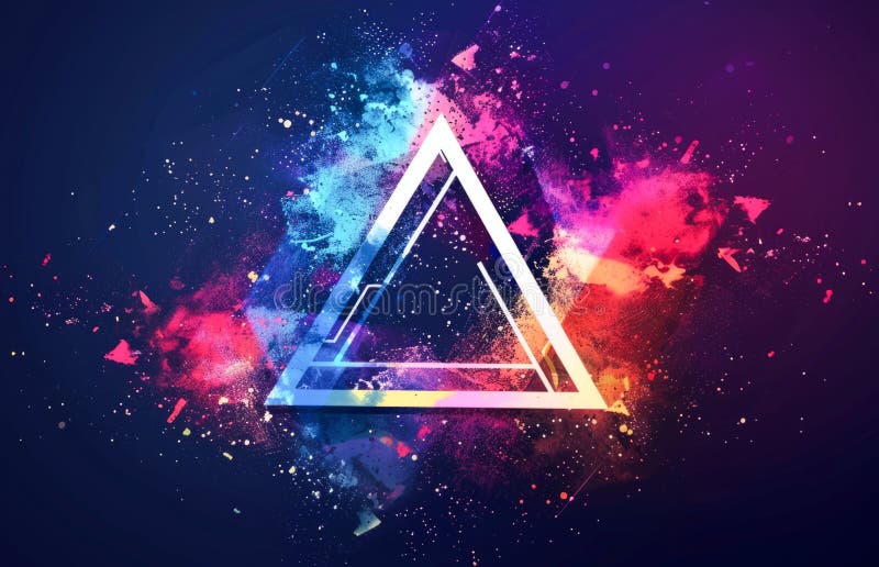 Vibrant Neon Triangles Forming a Multicolored Pyramid Against a Starry ...