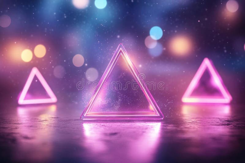 Vibrant Neon Triangles Shining in a Mystical Ambiance, Surrounded by ...