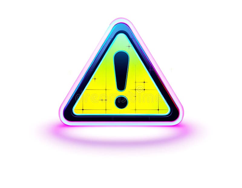 Neon Glowing Exclamation Mark Warning Sign Triangle Alert Symbol Stock ...