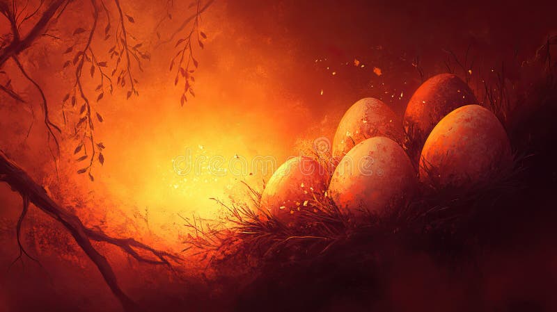Vibrant Nest of Easter Eggs in Glowing Sunset Forest Environment Art ...