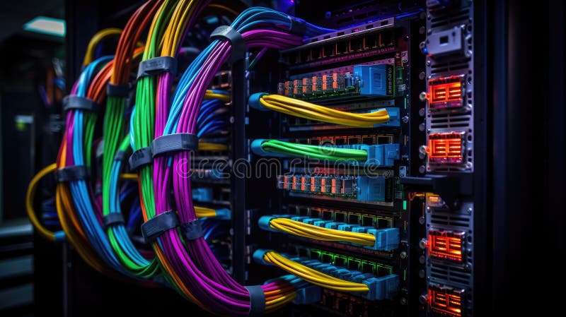 Vibrant Network Cables Attached To Switches in a Data Center Rack Stock ...