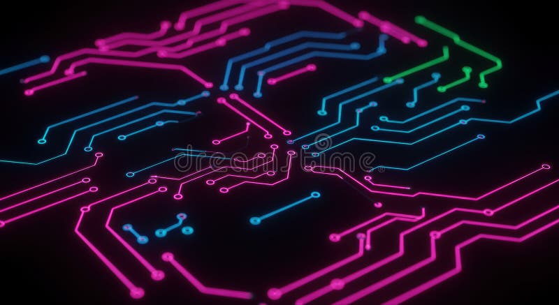 A Vibrant Network of Interconnected Circuits Glows with Neon Colors on ...