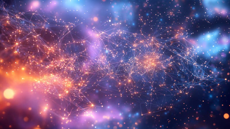 Vibrant Network of Interconnected Nodes in Cosmic Background Stock Illustration - Illustration ...