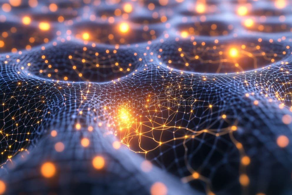 Abstract Digital Network with Glowing Connections and Nodes Illuminated at Night Stock ...