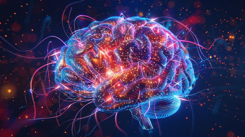 Vibrant Neural Network Depiction, Illuminated Brain with Glowing ...