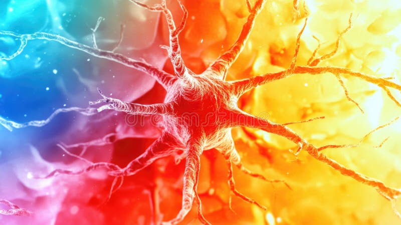 Vibrant Neural Network: Detailed View of a Human Neuron in Colorful ...