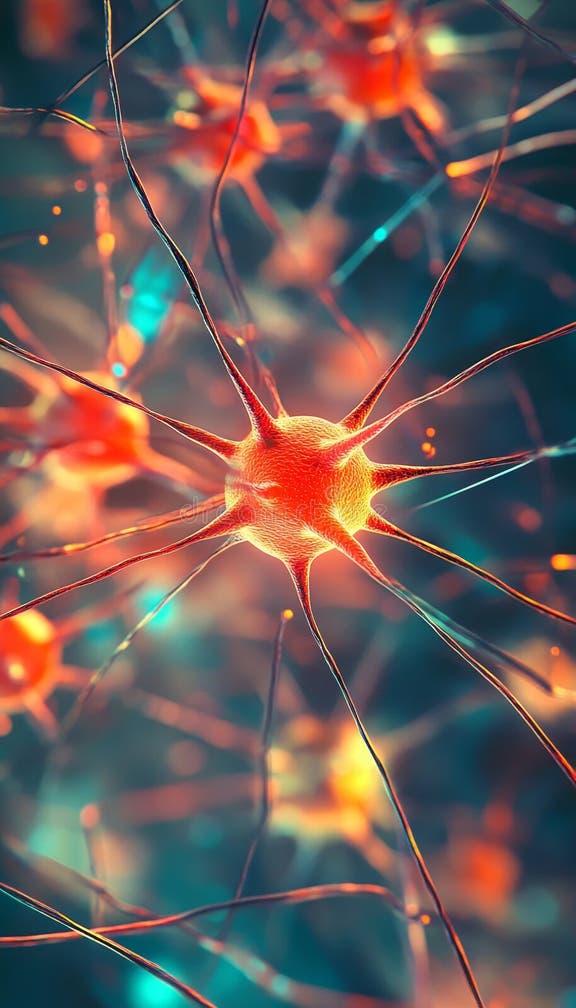Vibrant Neural Network Illustration Featuring Striking Red Neuron ...