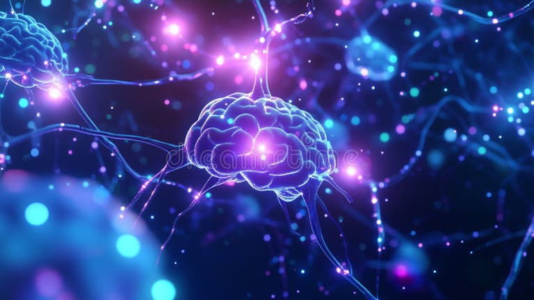 Vibrant Neural Network Visualization: Glowing Brain and Synapses in ...