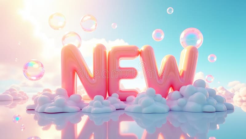 Vibrant NEW Bubble Letters with Soap Bubbles and Rainbows on Sunny Sky ...