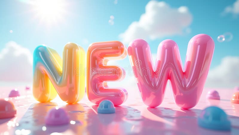 Vibrant NEW Bubble Letters with Soap Bubbles and Rainbows on Sunny Sky ...