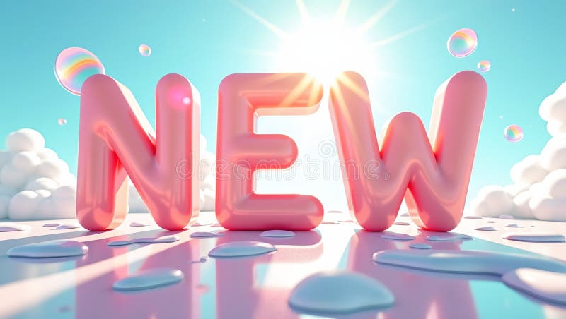 Vibrant NEW Bubble Letters with Soap Bubbles and Rainbows on Sunny Sky ...