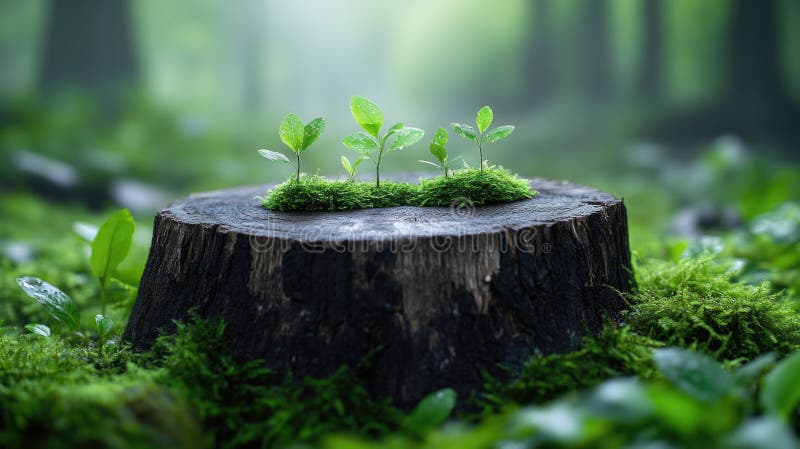 Vibrant New Growth on Tree Stump in Lush Forest Setting Stock Photo ...