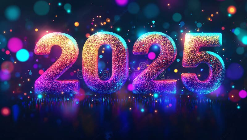 Vibrant New Year 2025 Text with Glowing Bokeh Lights and Abstract ...