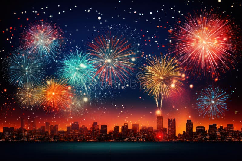 Vibrant New Years Banner with Fireworks and Cheering Crowd. Generative ...