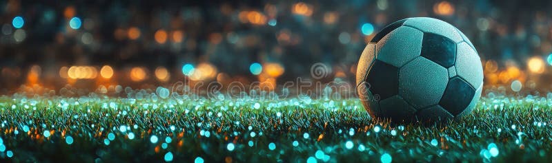 Vibrant Night-time Soccer Field with Illuminated Soccer Ball on Grass ...