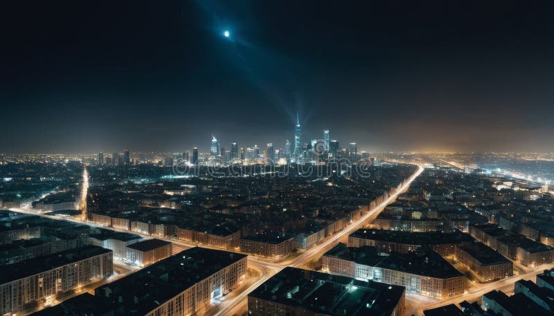 Metropolitan Nightscape with Illuminated Sky Stock Photo - Image of ...