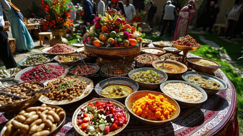 Vibrant Nowruz Celebration with Traditional Haft-Seen Table Stock Photo ...