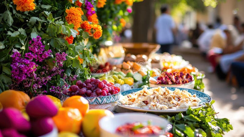 Vibrant Nowruz Celebration with Traditional Haft-Seen Table Stock Image ...