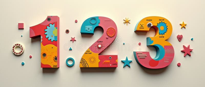 Colorful 123 Numbers with Playful Designs on a Light Background Stock ...