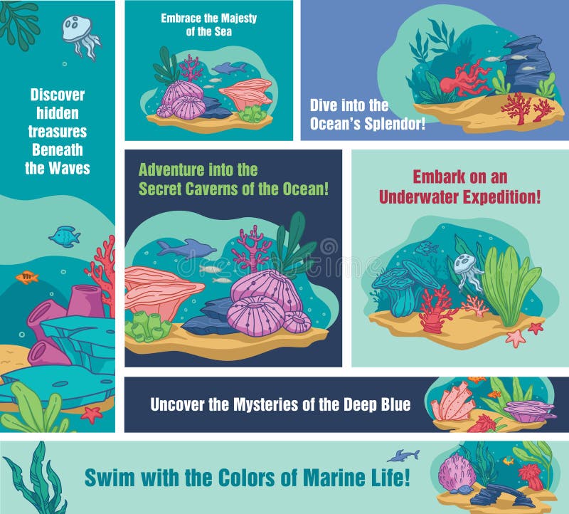 Vibrant Ocean Life Poster Series Vector Stock Illustration ...