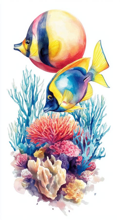 Vibrant Ocean Setting Featuring Fish, Coral, and a Beach Ball Stock ...