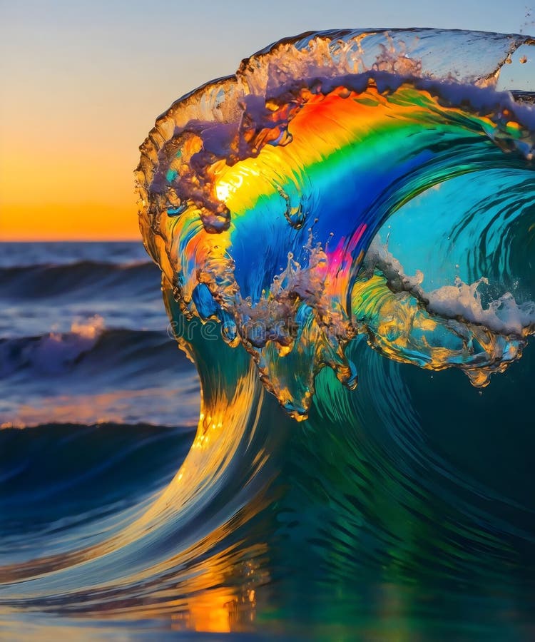 Vibrant Ocean Wave Sunset Spectrum Colors Reflection Stock Illustration ...