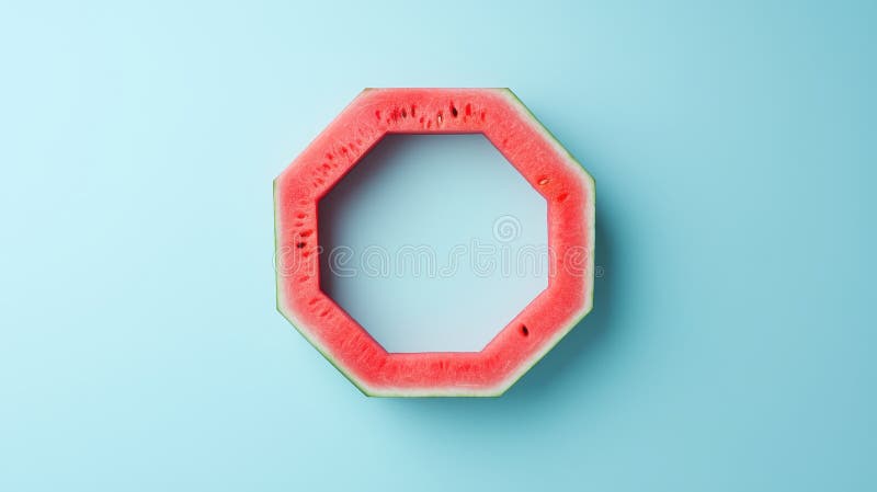 Summer Watermelon Octagon Frame Fresh Fruit Blue Background Stock ...