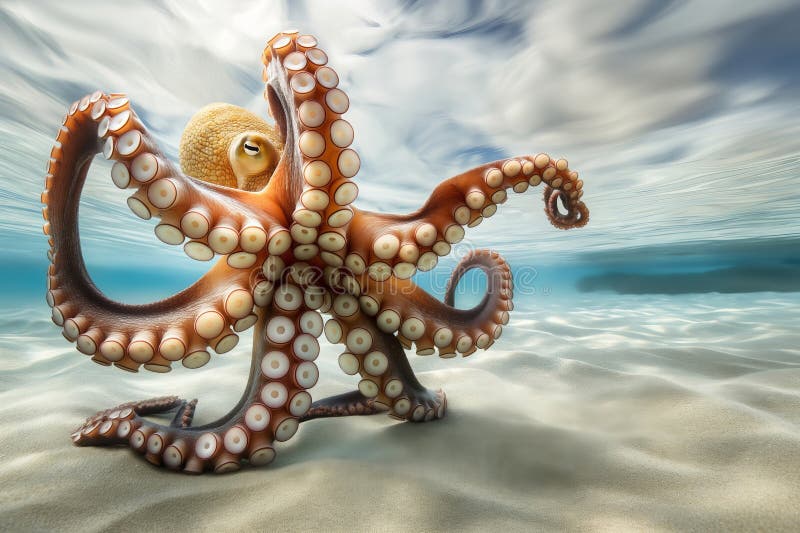 Vibrant Octopus with Extended Tentacles Underwater Scene Stock Image ...