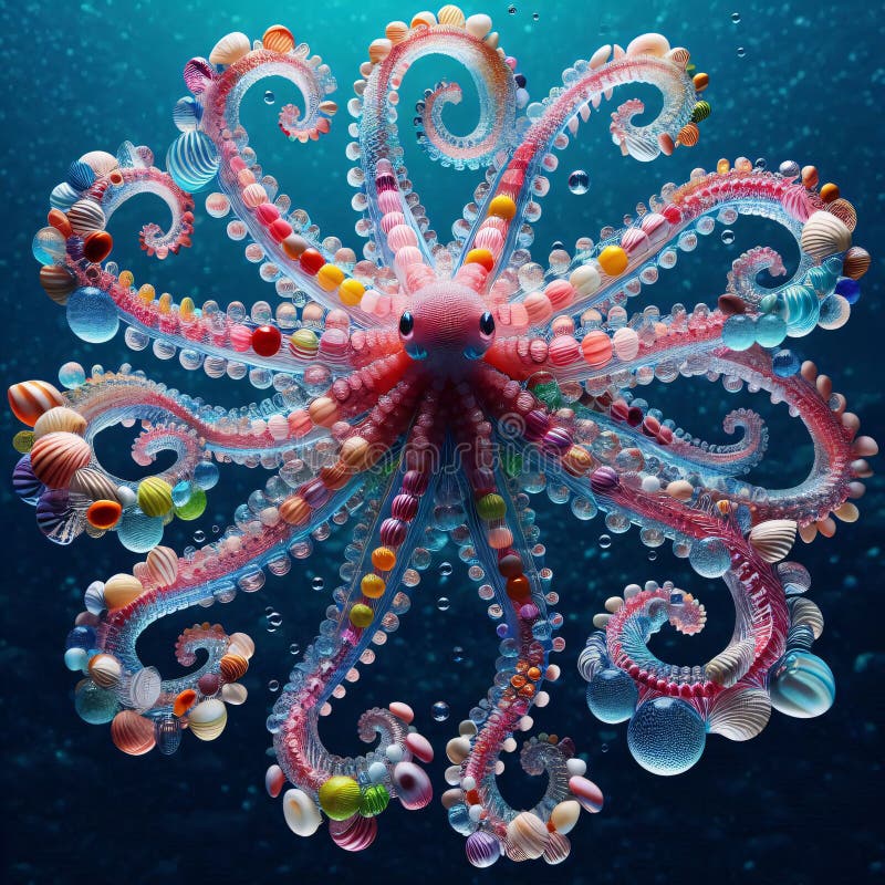 Vibrant Octopus with Intricate Patterns Emerges from the Abyss Stock ...
