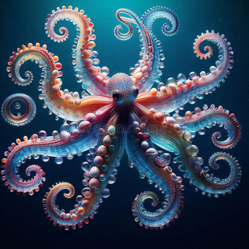 Vibrant Octopus with Intricate Patterns Emerges from the Abyss Stock ...