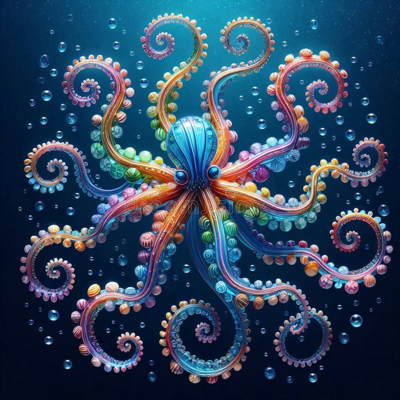 Vibrant Octopus with Intricate Patterns Emerges from the Abyss Stock ...