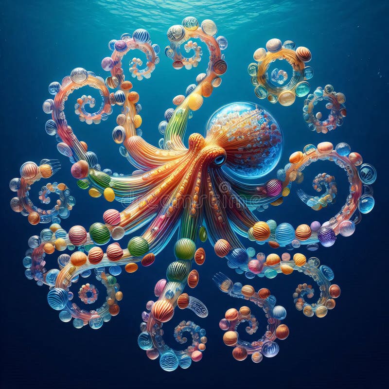 Vibrant Octopus with Intricate Patterns Emerges from the Abyss Stock ...