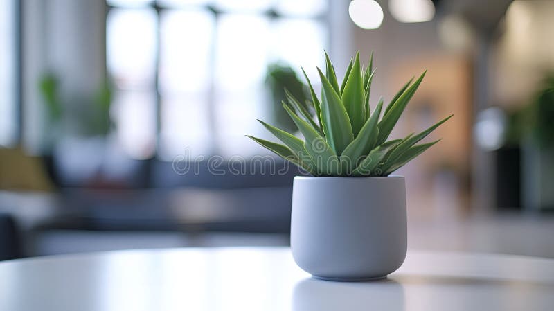 A Vibrant Office Plant in a Modern Pot, Placed on a Clean White Table ...