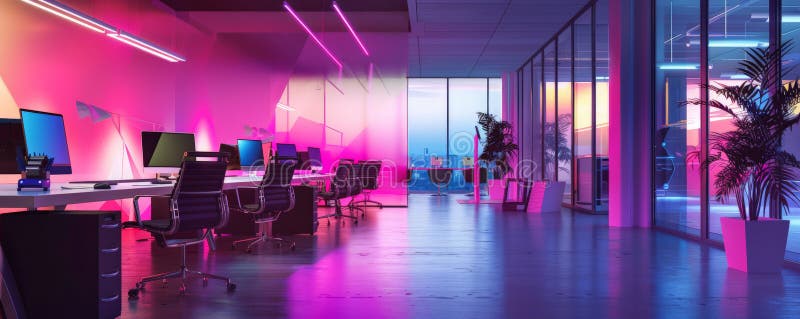A Vibrant Office Space with LED Lighting, Highlighting Clean Lines ...