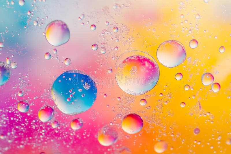 Vibrant Oil Bubbles Float Gracefully on the Surface of Water, Forming ...