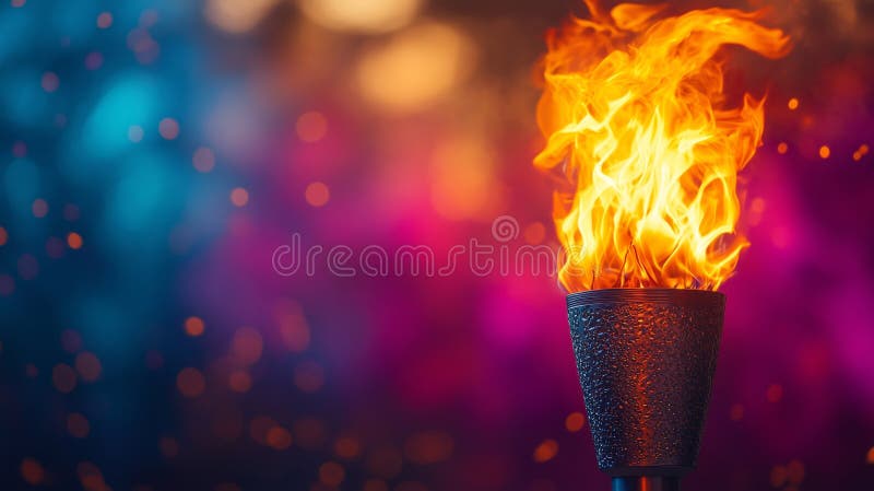 Vibrant Olympic Flame on Metal Torch Against Colorful Gradient ...