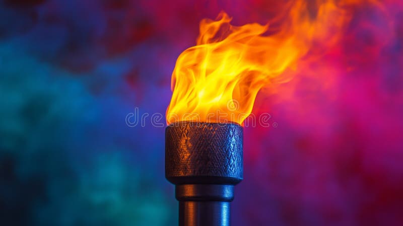 Vibrant Olympic Flame on Metal Torch Against Colorful Gradient ...