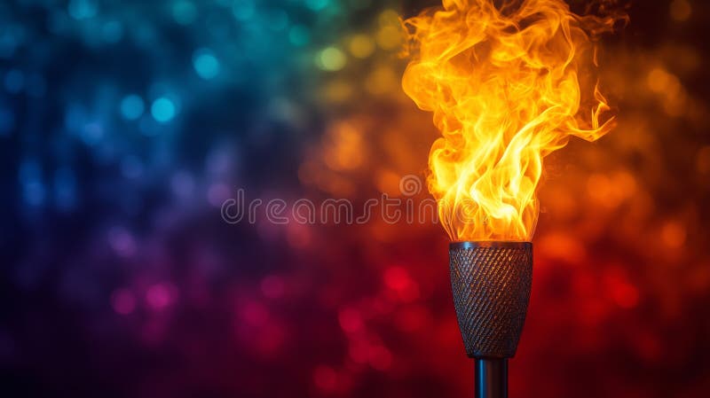 Vibrant Olympic Flame on Metal Torch Against Colorful Gradient ...
