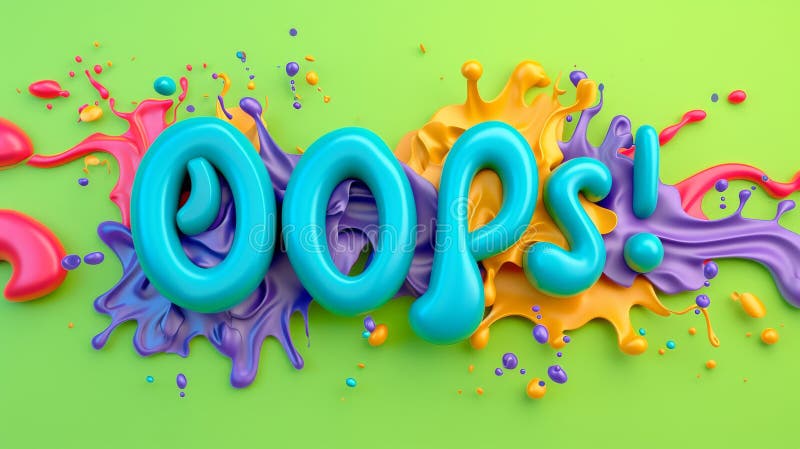 Vibrant "Oops" 3D Text with Bold Splash Elements on Green Backdrop Stock Photo - Image of ...