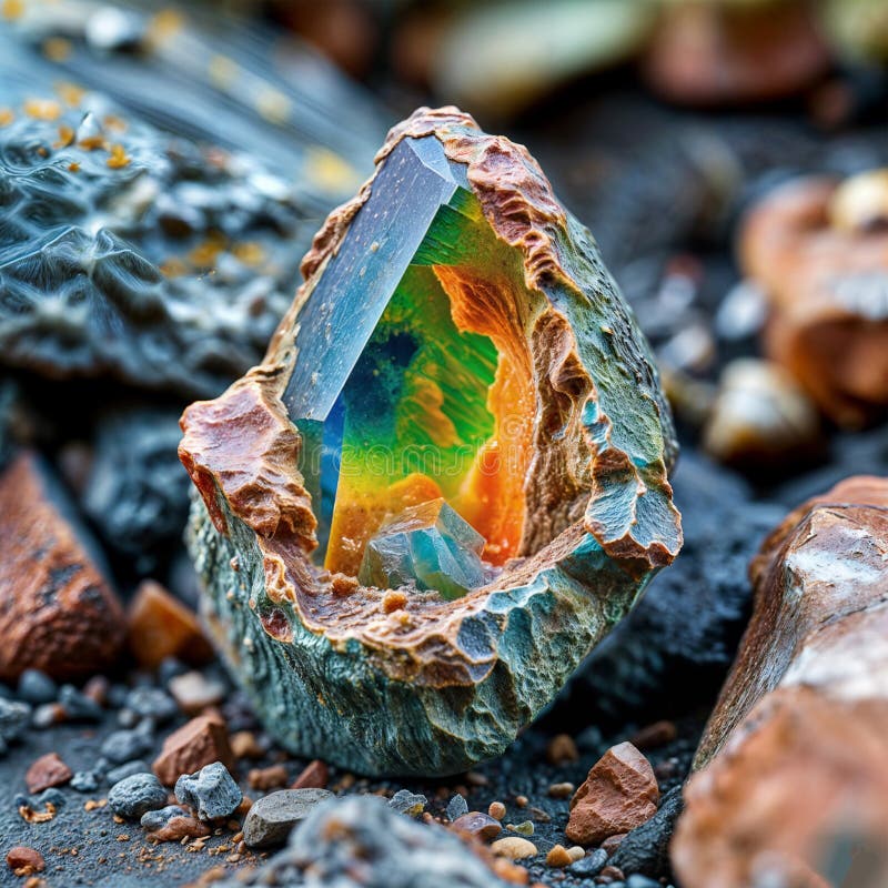 Vibrant Opal Encased in Rough Stone Matrix Stock Image - Image of ...